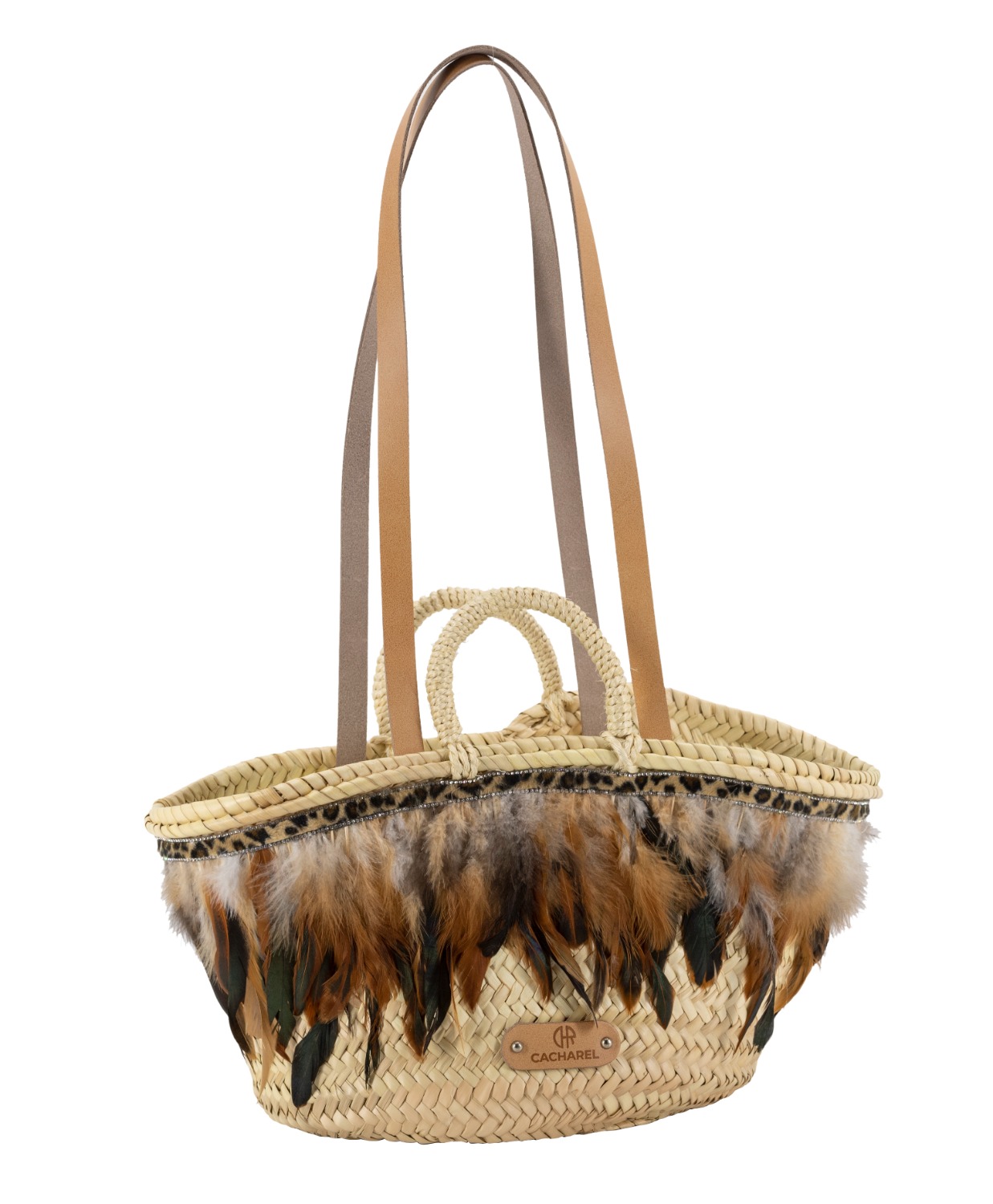 Capazo Bali pequeño con asas de piel